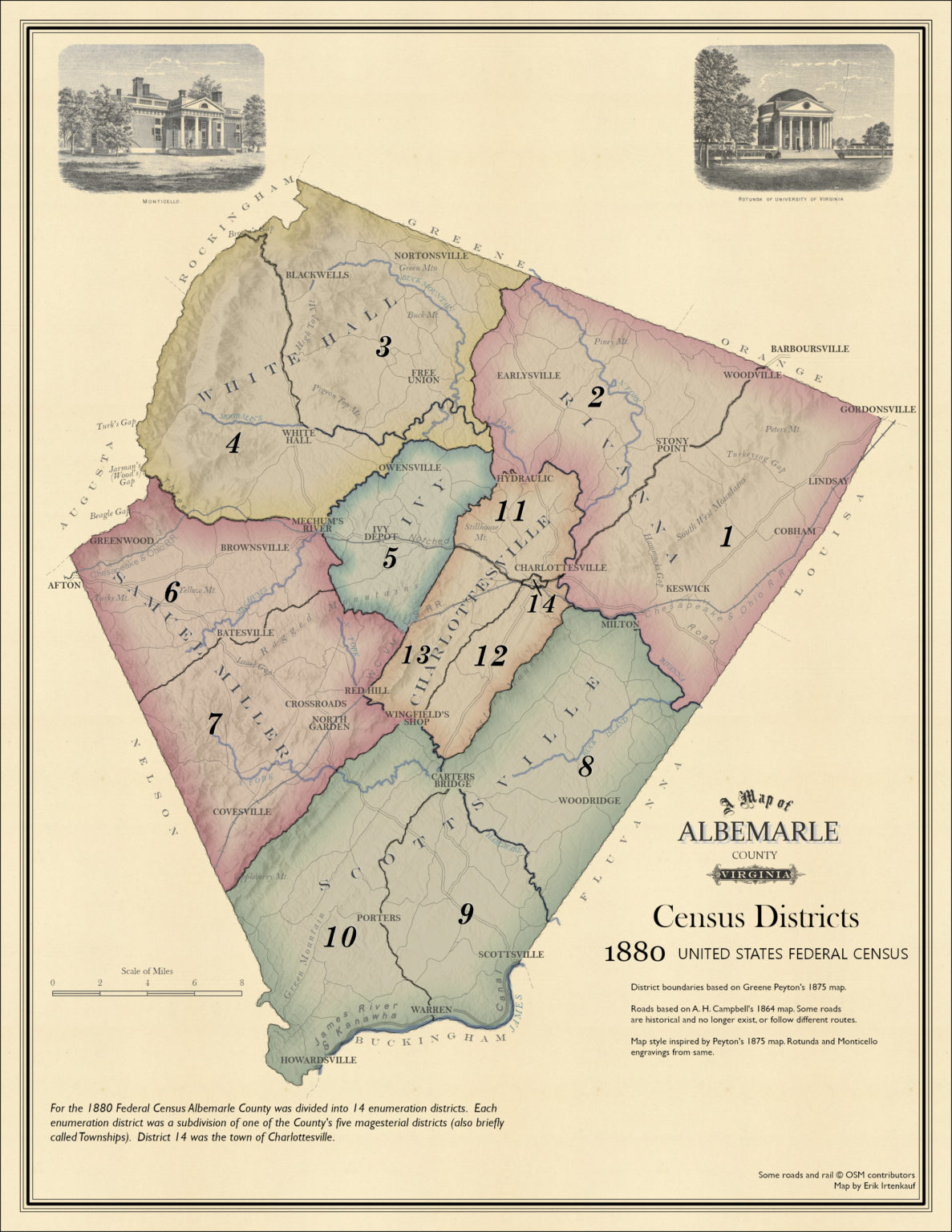 The Boundaries of Albemarle County – Faded Contours